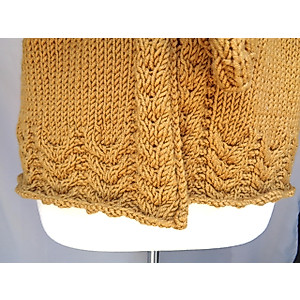 Mustard Gold Cardigan Sweater with Cable Design, Hand Knit, Merino Wool Acrylic, Womens size M L, Long Sleeves, Button Front, Basic Cardi