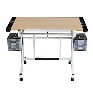Studio Designs Pro Craft Station with Casters, Tilting Top, and Storage in White/Maple