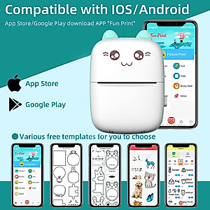 TVAIGER Portable Mini Printer, Inkless Thermal Sticker Printer, Wireless Bluetooth Photo Printer with 6 Rolls Printing Paper for Sticker, Label, Text Memo, Receipt, Photo Printers (Blue)