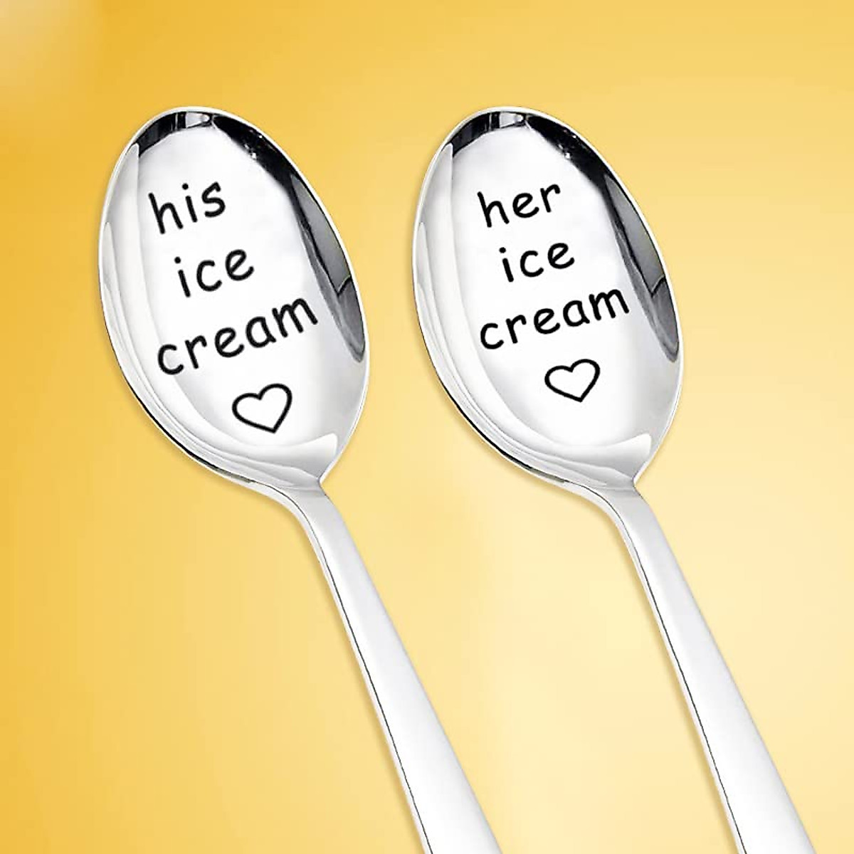 His and Her Ice Cream Spoons for Couples, Boyfriend Girlfriend Birthday Wedding Anniversary Christmas Gifts for Wife Husband Stainless Steel Couple Engraved Spoon Set 2Pcs
