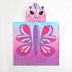 BEACH HOUSE Butterfly Hooded Poncho Beach and Bath Towel for Kids, Purple