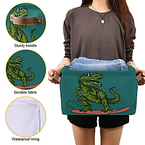 Dinosaur Skateboard Storage Basket Bin with Handles, Large Rectangular Storage Cube Funny Animal Collapsible Storage Box Organizer Decor for Kids Toys Nursery Shelf Closet Bathroom Basket 1 Pack
