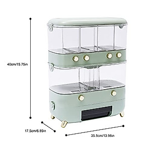 Eapmic Rice Dispenser with Cup,Wall-Mounted 6 Grid Dry Food Dispenser Rice Bucket Grains Storage Container Cereal Dispenser for Home and Kitchen (6Grid,2 Layers,Light Green)