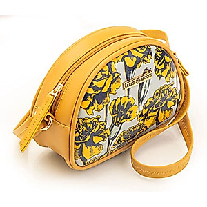 Sacci Mucci Women's Rainbow Sling Bag, Handmade Bags for Females - Vegan Leather and Canvas Fabric, Lightweight and Durable, floral Print, Mustard marigold, M