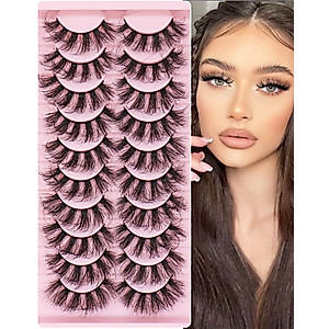MilyBest Lashes False Eyelashes 10 Pairs Fluffy Cat Eye Faux Mink Lashes Pestañas Postizas D Curl Volume Fake Lashes Wispy Natural Look Eye Lashes Strip Sets Pack