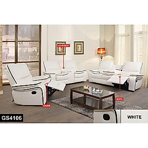 Ocstta Boned Leather Recliner Couch, Manula Reclining Couch Sofa with Storage Console & Cup Holder for Living Room/Office (Loveseat Recliner Couch,Creamy White)