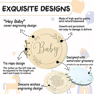 1DFAUL Baby Shower Guest Book, 80 Pages Hey Baby Shower Sign in Guest Book with Watercolor Design, Baby Shower Guest Book Alternatives Girl Boy, Wood Guestbook Keepsake Gift for New Parents