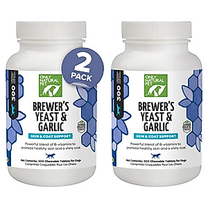 Only Natural Pet Brewer's Yeast & Garlic Chewables - All-Natural Flea & Tick Prevention for Dogs - Fortified with B Vitamins - Promotes Healthy Skin & Coat - 300 Count Tablet (2 Pack)