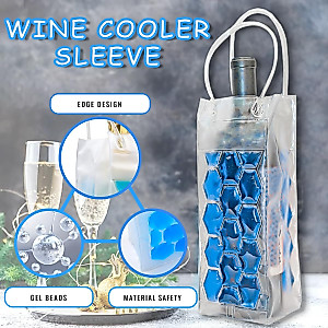 Wine Cooler Sleeve with Protector Instant Cooling and Keeps Your Drink Cold Keep Cool and Chill Champagne Wine-Blue (2 Packs)