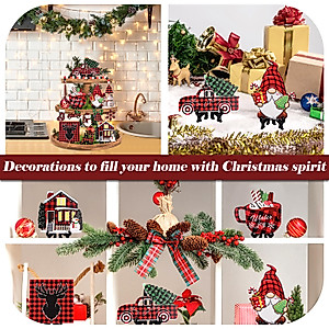 Lucomb 19 Pcs Christmas Tiered Tray Decor Set, Brown Wooden Signs, Farmhouse Rustic Decor, Indoor Kitchen Table Decorations