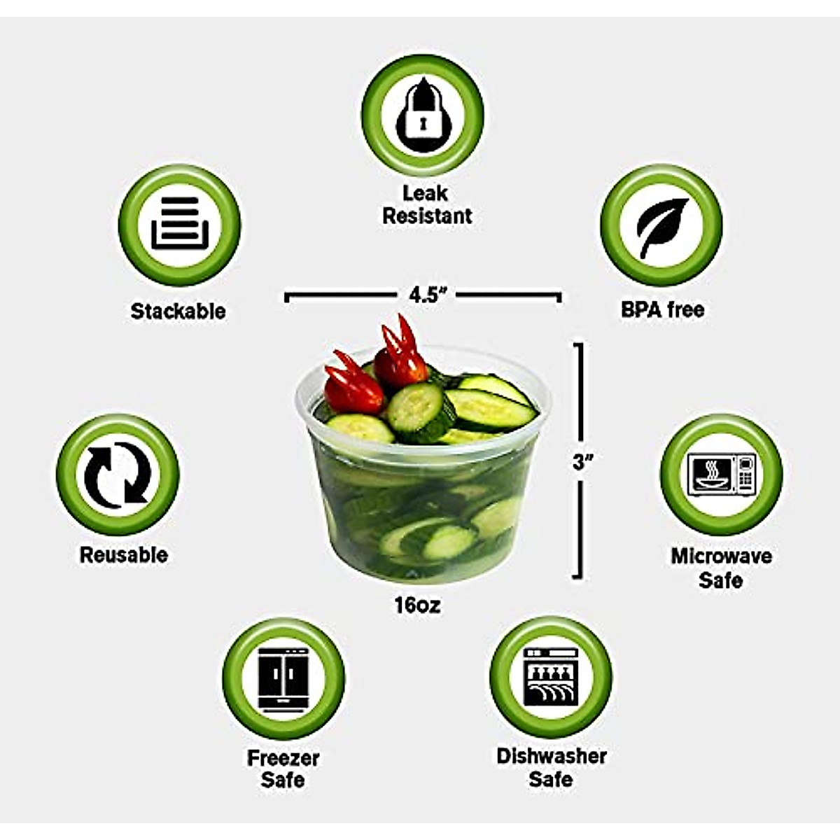 Generic Food Storage Container 48 Set Deli Containers With Lids Reusable Plastic Small Soup Bowls Salad Cups Leakproof Safe BPA Free For freezer Dishwasher Microwave(16 oz)