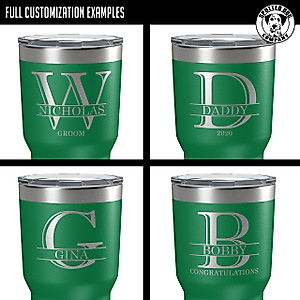 Personalized 30oz (17 Colors) Powder Coated Insulated Stainless Steel Tumbler with Lid, Custom Etched, Customized Engraved Gift Idea for Women Men Her Him, Halpert Monogram Initial Name (Green)