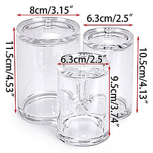 Hipiwe Clear Acrylic Cotton Swab Holder Preminm Quality Round Container Cotton Pad Q-tip Organize Case for Make Up Brush Clear Apothecary Jar