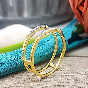 Dazzlingrock Collection 0.20 Carat (ctw) Round White Diamond Anniversary Wedding Enhancer Guard Double Ring 1/5 CT, 14K Yellow Gold, Size 8.5