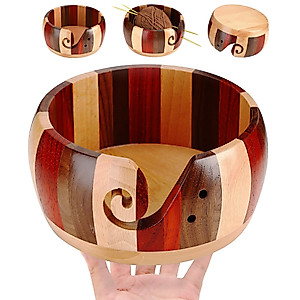 Wooden Yarn Bowls for Crocheting Crochet Bowl Knit Bowls for Yarn Crochet Basket Wool Storage Basket Round with Holes Handmade Craft Crochet Kit Organizer Perfect for Mother's Day (Multicolor)