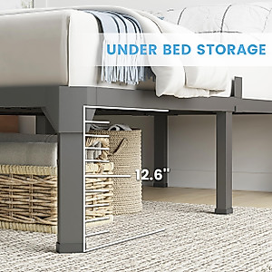 Superay California King Bed Frame with Mattress Slide Stopper, 14 Inch Metal Platform Bed Frame, Heavy Duty Tall Bed Frame No Box Spring Needed with Large Storage Space, Easy Assembly, Noise Free