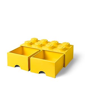 LEGO Brick Drawer, 8 Knobs, 2 Drawers, Stackable Storage Box, Bright Yellow