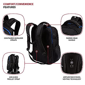 SwissGear Gaming Laptop Backpack with USB, Black/Blue, 19 Inch