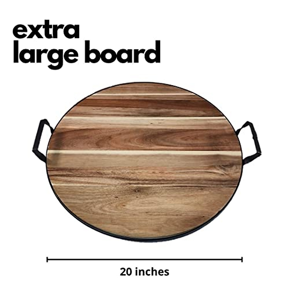LIVMORE Large Round Wooden Tray Solid Serving with Handle Acacia Wood Circle Platter Decorative Charcuterie Cheese Board Oversized Ottoman Home Breakfast Tea Coffee Fruit Party Dinner