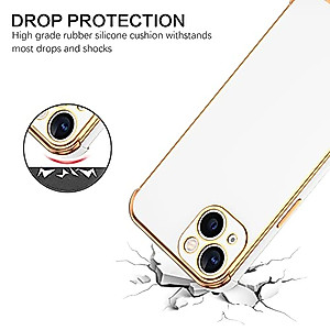 BENTOBEN iPhone 13 Case, Phone Case iPhone 13 6.1, Slim Thin Luxury Gold Design Shockproof Protective Soft TPU Bumper Drop Protection Cute Case for Girls Women Boys Men iPhone 13 Cover, White/Gold