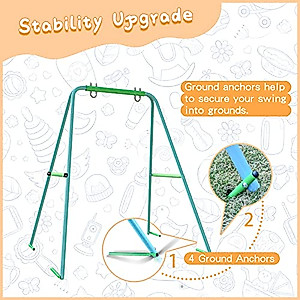 Kiriner Swing Set Outdoor Swings for Kids Toddlers with Waterproof Metal A-Frame, 4 Anchors, Two Swing Seats Swing Sets for Backyard Playground 2-in-1 Swing Set