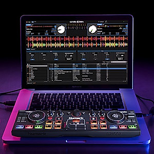 Numark DJ2GO2 | Ultra Portable Two Channel DJ Controller for Serato DJ Intro Featuring A Built In Audio Interface With Headphone Cueing, Pad Performance Controls, Crossfader and Jogwheel