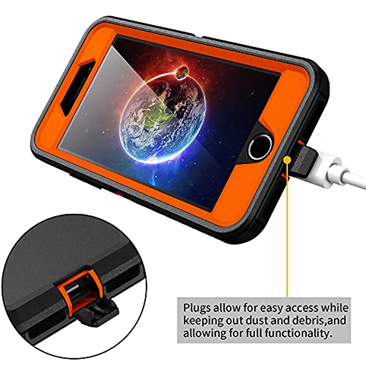 RegSun for iPhone SE 2020 Case,Built-in Screen Protector,Shockproof 3-Layer Full Body Protection Rugged Heavy Duty High Impact Hard Cover Case for iPhone SE 2nd Gen 4.7-inch,Black/Orange