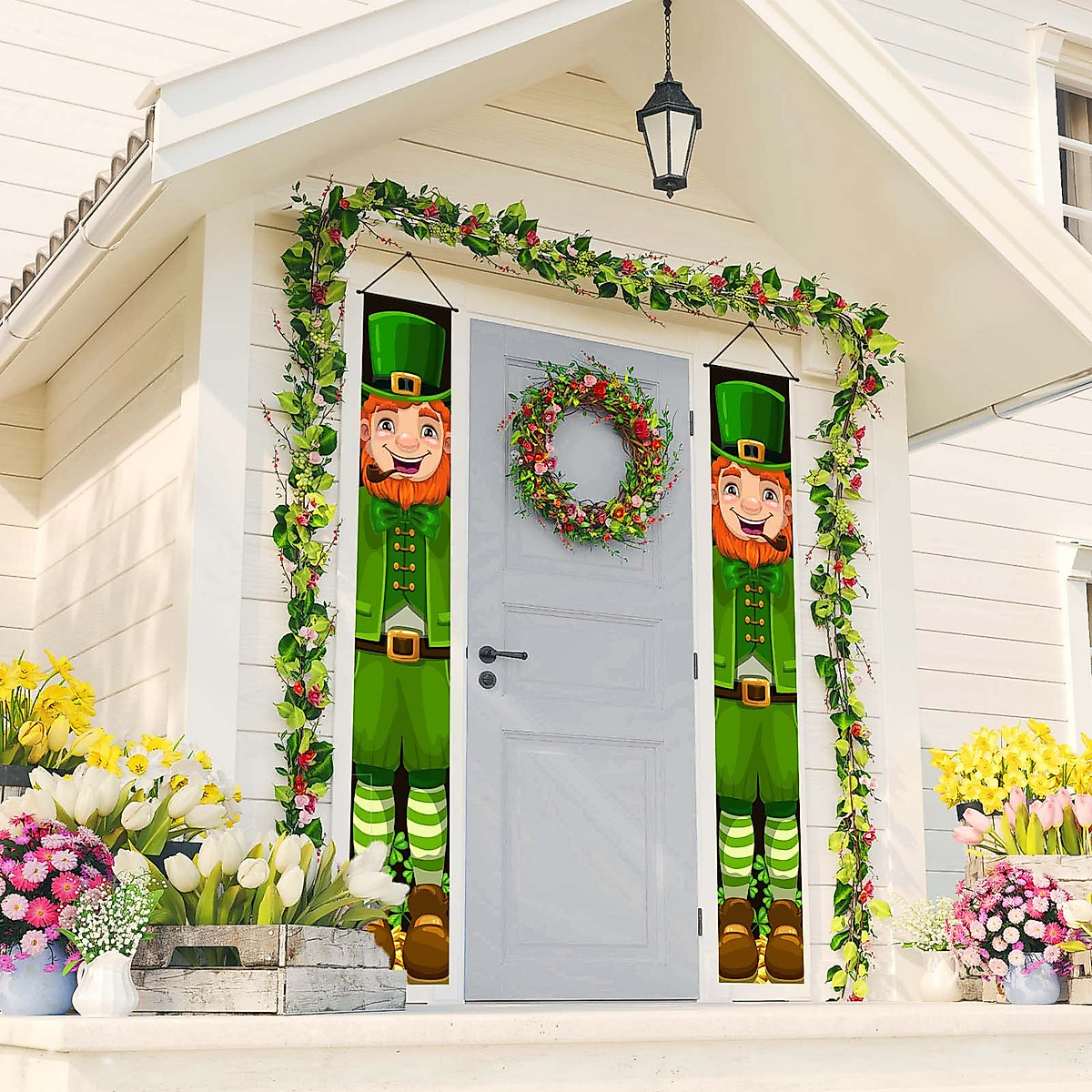 FARMNALL St Patricks Day Porch Banner Green Gnome Front Door Sign Shamrock Four Leaf Lucky Clover Wall Hanging Decorations and Supplies for Home Office Farmhouse Holiday Decor