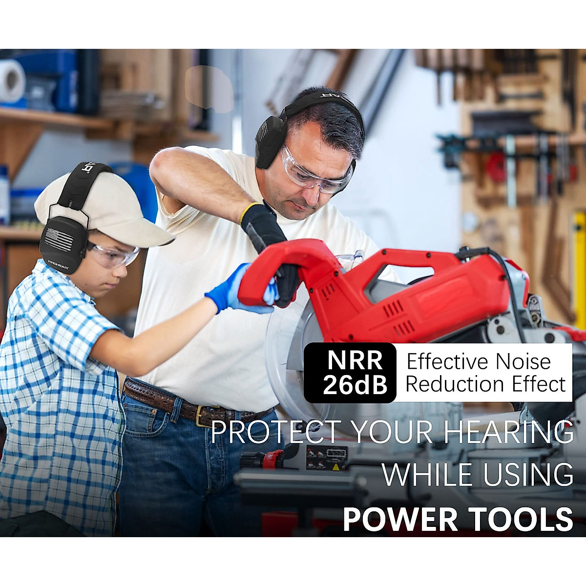 PROHEAR 016 Ear Protection Safety Earmuffs for Shooting, NRR 26dB Noise Reduction Slim Passive Hearing Protector with Low-Profile Earcups, Compact Foldable for Gun Range, Mowing (Patriot)