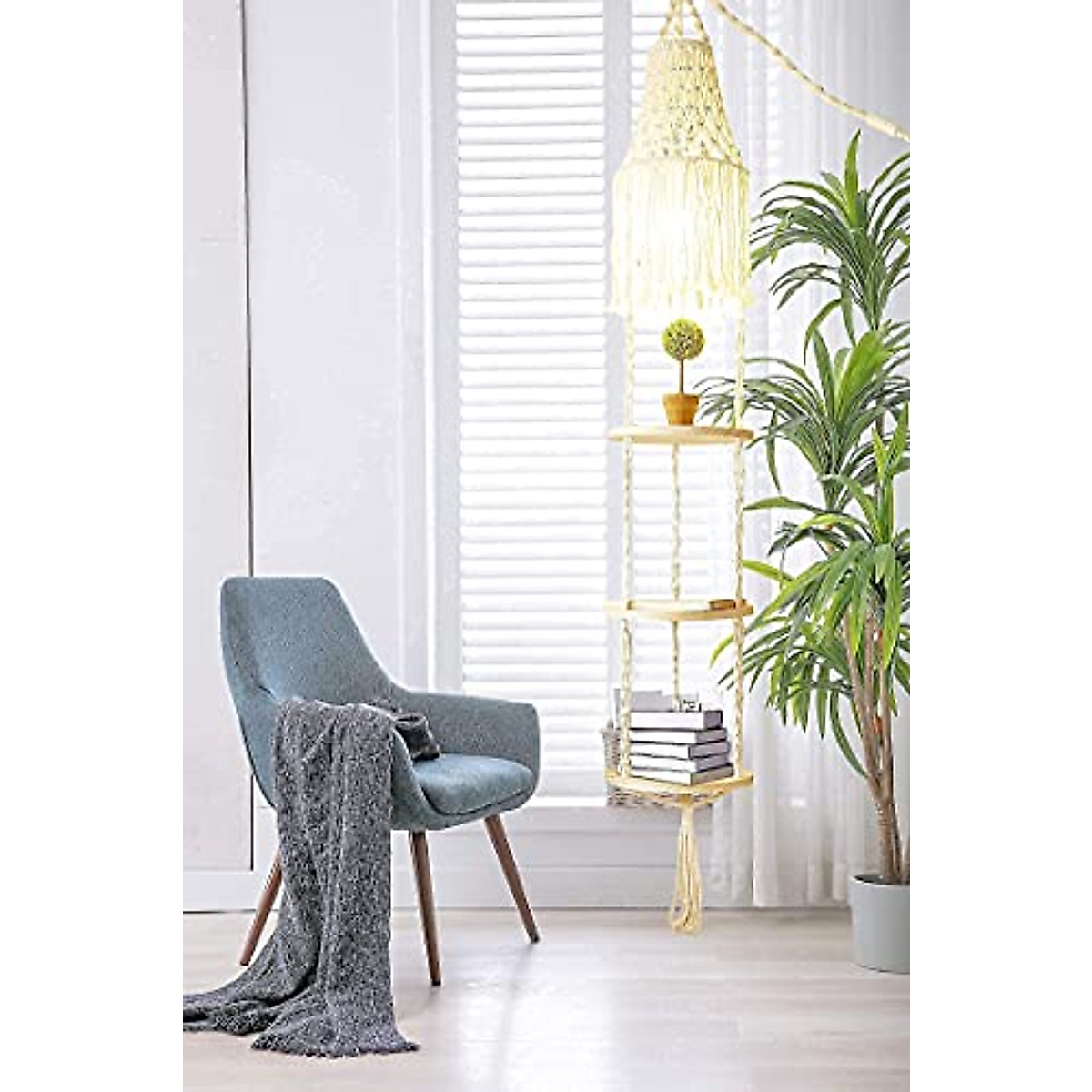 MAKEONEWO Macrame Wall Hanging Shelf - Upgrade Haning Plant Shelf Indoor Planter Holder Boho Macrame Plant Hanger for Bedroom, 2 Set