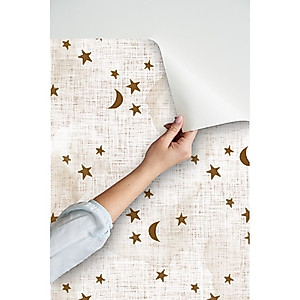 Peel & Stick Wallpaper Swatch - Dark Gold Stars Moon Night Sky Celestial Brown Copper Taupe Custom Removable Wallpaper by Spoonflower