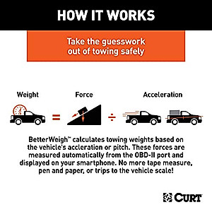 CURT 51701 BetterWeigh Mobile Towing Scale with TowSense Technology (OBD2) Apple, Android Smartphones, Tongue Weight, GCW, Weight Distribution, BLACK PLASTIC