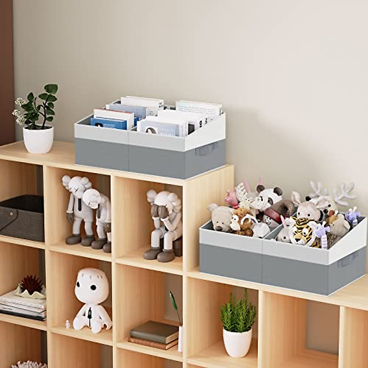 DIMJ Trapezoid Storage Bins, 3 Packs Closet Baskets, Foldable Fabric Baskets for Clothes, Baby Toiletry, Toys, Towel, DVD, Book Gray and White