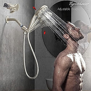 Egretshower Handheld Shower Head High Pressure 6-Setting Spray Detachable 4.3" Hand Held Rain Showerhead with long Stainless Steel Hose and Adjustable Bracket - Brushed Nickel