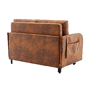 Lin-Utrend 46" Convertible Sleeper Sofa Bed, Modern Loveseat Couch with Pull Out Bed, Small Love Seat Futon Sofa Bed with Headboard, 2 Pillows Side Pockets for Living Room Apartment (Coffee)