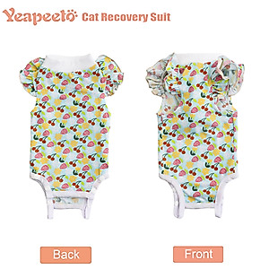 Yeapeeto Cat Recovery Suit After Surgery Bodysuit for Cats, E-Collar Substitute Keep from Licking Abdominal Wounds, Kitten Breathable Clothes, Warm After Shaving(Fruit,M)