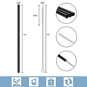 Replacement Silicone Straws for 40 oz Stanley Adventure Travel Tumbler, 12 inch Extra Long Reusable Black Stanley Tumber Straws for Stanley Cup, Pack of 6 with 2 Cleaning Brushes