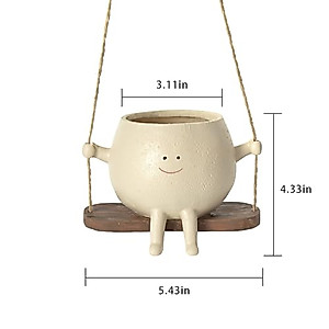HUNTHAWK Swing Face Planter Pot Hanging Resin Flower Head Planters for Indoor and Outdoor Plants, Succulent Pots for String of Pearls Plant - Ideal Gifts for Mother's Day and Christmas