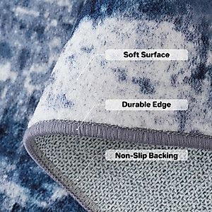 BRICHOEE Modern Washable Area Rug, 2x3 Navy and Grey Small Bath Rug Soft Non-Slip Abstract Entryway Mat, Indoor Floor Mat Accent Carpet for Bathroom Enterance