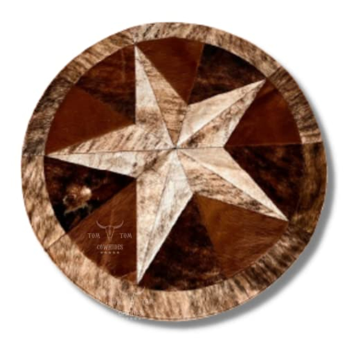 Cowhides Rug Leather Star Cow Hide Patchwork Area Round Carpet 40'' Brown Light