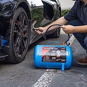 TOOLUXE 30010L 5 Gallon Air Tank, Portable Air Tank, 125 PSI Maximum Pressure, Horizontal Air Compressor Tank, 1/4" NPT 40 Inch Industrial Hose & Chuck, 140 PSI Safety Valve