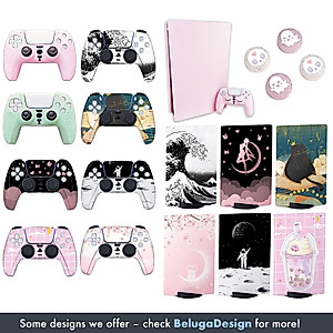 BelugaDesign Space Astronaut Skin PS5 | Galaxy Moon Spaceship Anime Cartoon | Cute Vinyl Cover Wrap Sticker Full Set Console Controller | Compatible with Sony PlayStation 5 (PS5 Disc, Black White)