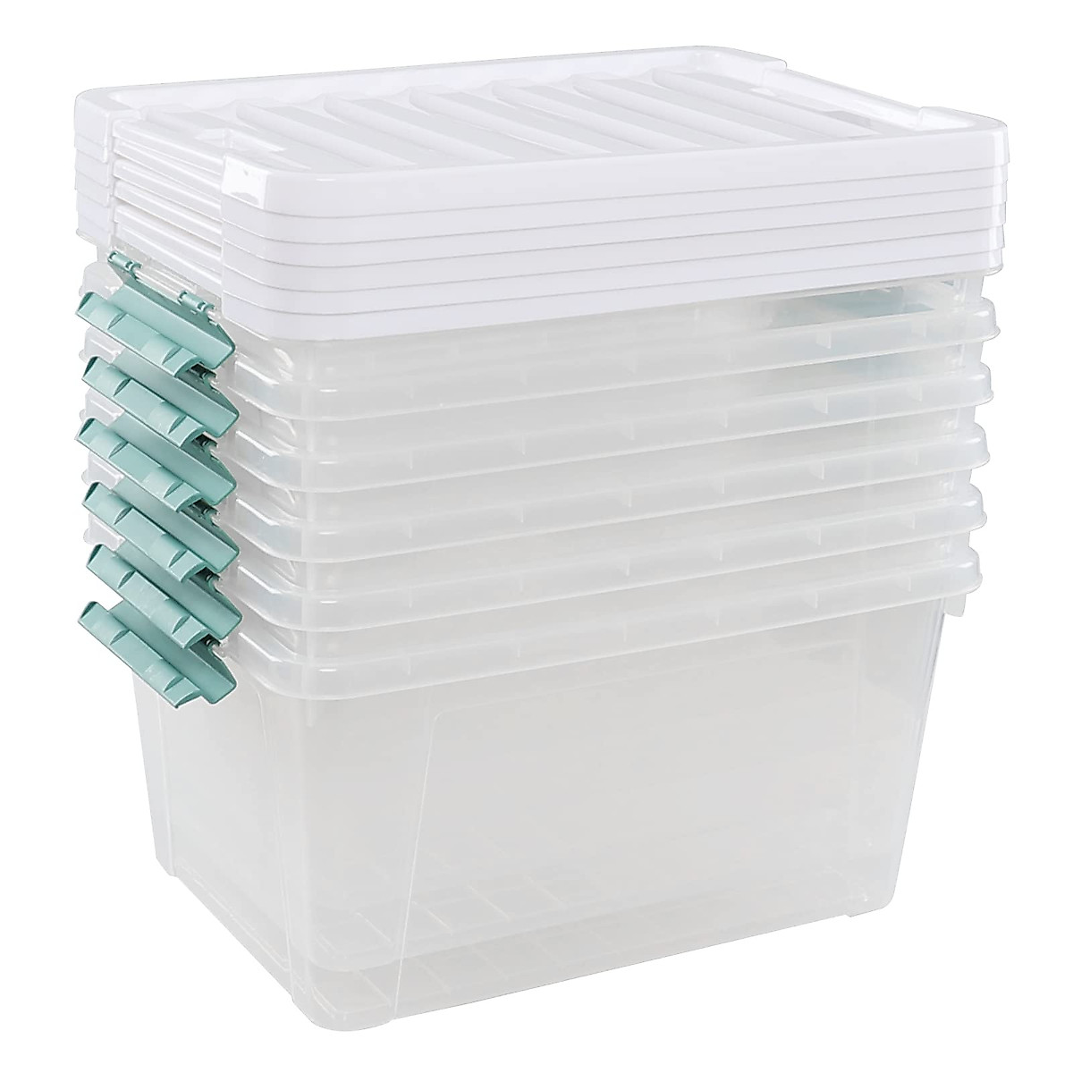Yuright 6 Pack 35 Quart Latching Bin, Storage Box with Lid, Clear Plastic Storage Tote