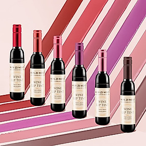 SOVONCARE MANZIMIAO 6 Colors Matte Liquid Lipstick, Wine Lip Tint Waterproof Natural Long Lasting Lip Gloss Mini Make Up Lip Sticks Wine Bottle