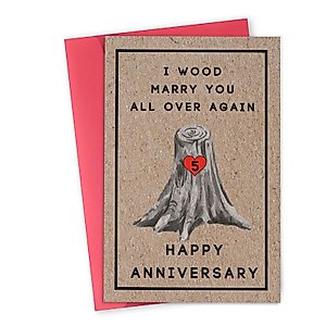 LiuuLi Happy 5th Anniversary Card for Women Men, 5th Wedding Anniversary Wood Card for Him Her,Fifth Anniversary Card for Boyfriend, 5 Years Married Gift for Husband