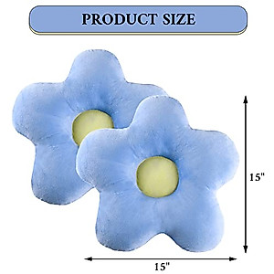 HIG 2 PCS Decorative Flower Throw Pillows, Adorable Accent Floor Pillows with Unique Sunflower Shape, 15 inch Round Fun Daisy Indie Pillows for Sofa Couch Bed Children's Tent, Velvet, Blue (Loren)