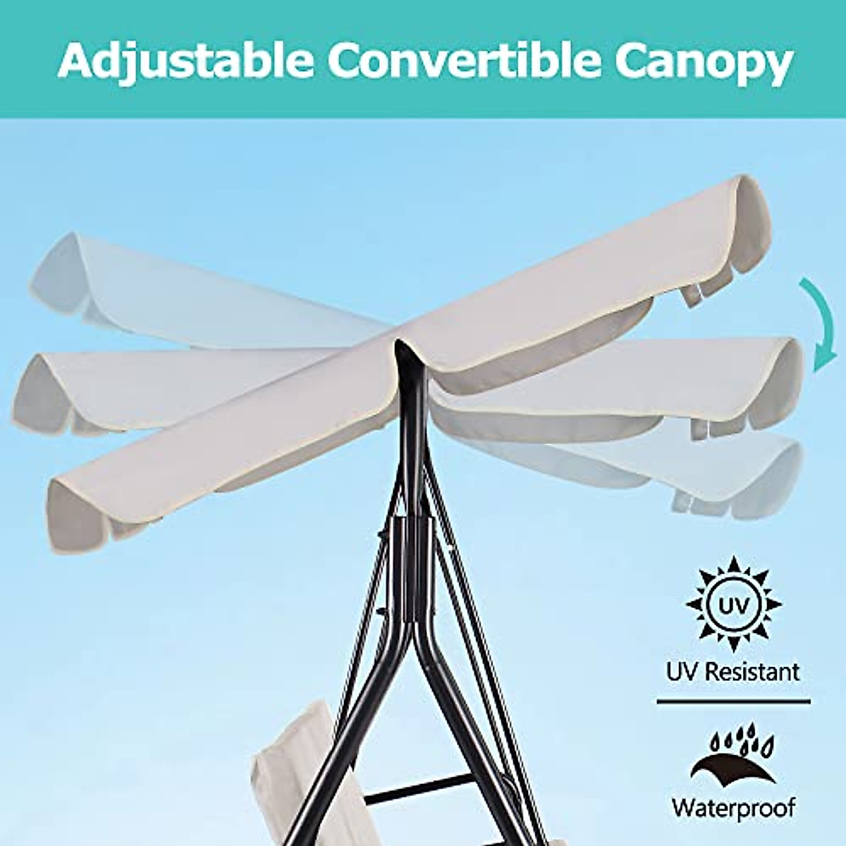 Funny Sunny Outdoor Patio Swing Chair with Canopy,3 Seater Porch Swing Chair with Adjustable Canopy and Removable Cushion for Patio Garden Poolside Balcony Backyard, White