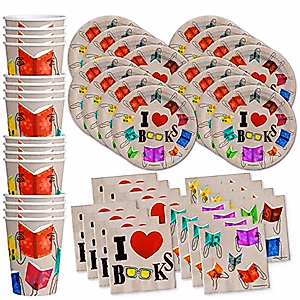 Books Book Club Birthday Party Supplies Set Plates Napkins Cups Tableware Kit for 16