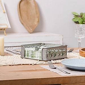 NIKKY HOME Farmhouse Rustic Flat Napkin Holder, Galvanized Metal Napkin Caddy with Bird Weight Ball
