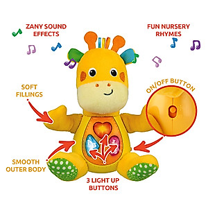 KiddoLab Giraffe Stuffed Animal - Musical Stuffed Giraffe with 3 Light-Up Buttons, 4 Children's Nursery Songs & Sound Effects - Soft Giraffe Plush Toy for Babies & Toddlers